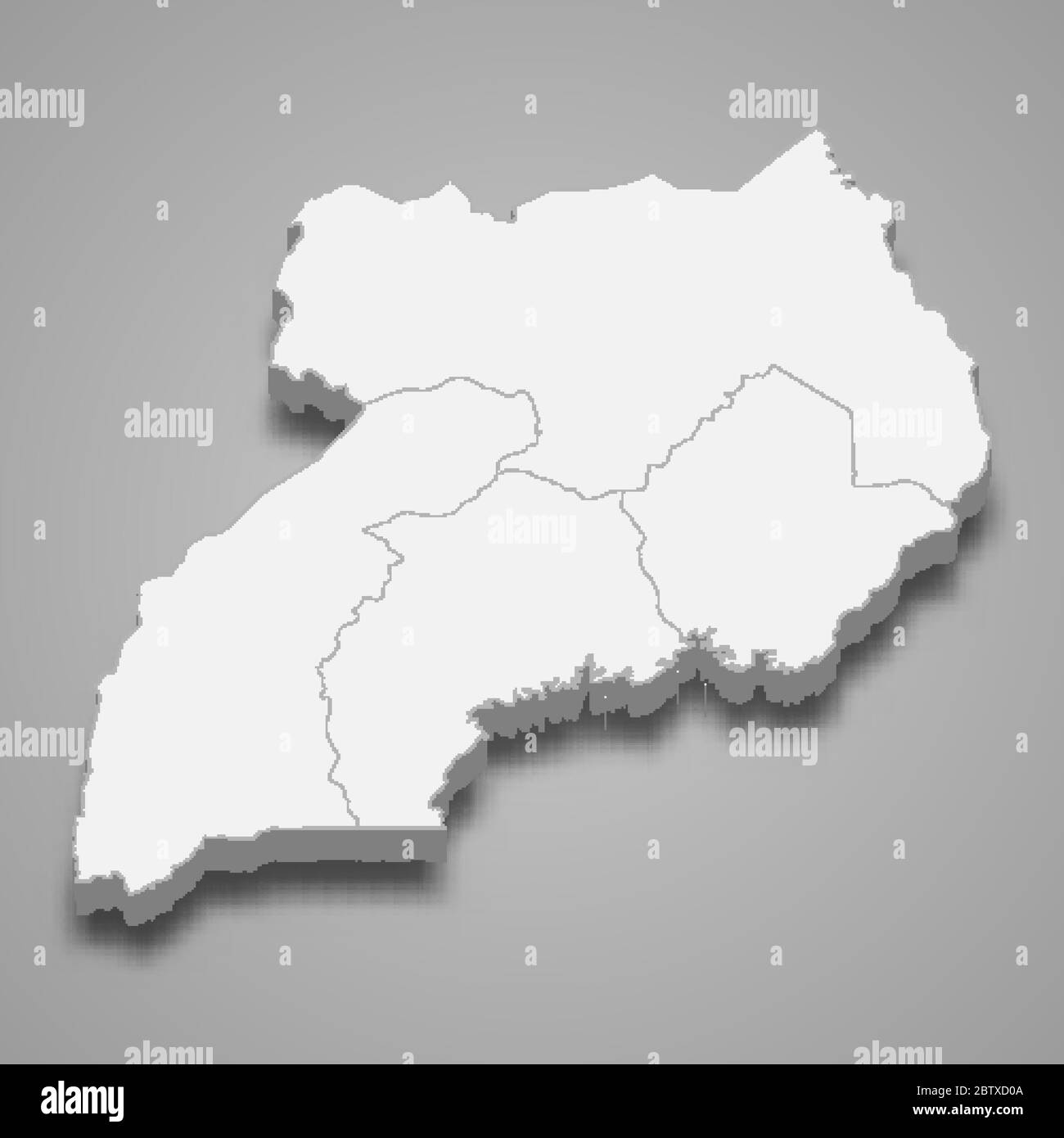 3d map of Uganda with borders of regions Stock Vector Image & Art - Alamy