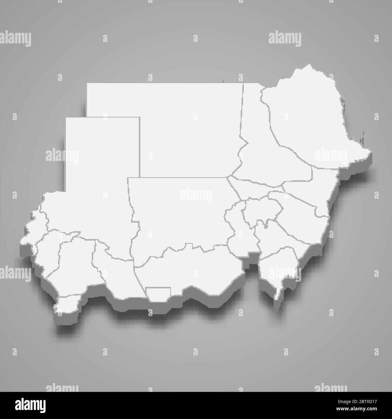 3d map of Sudan with borders of regions Stock Vector Image & Art - Alamy