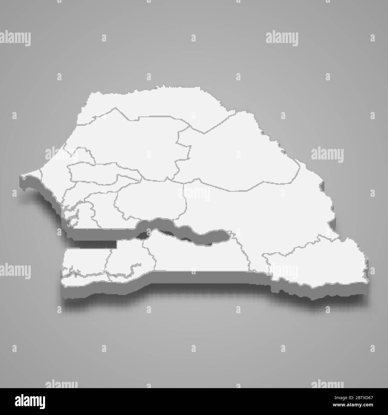 3d map of Senegal with borders of regions Stock Vector Image & Art - Alamy