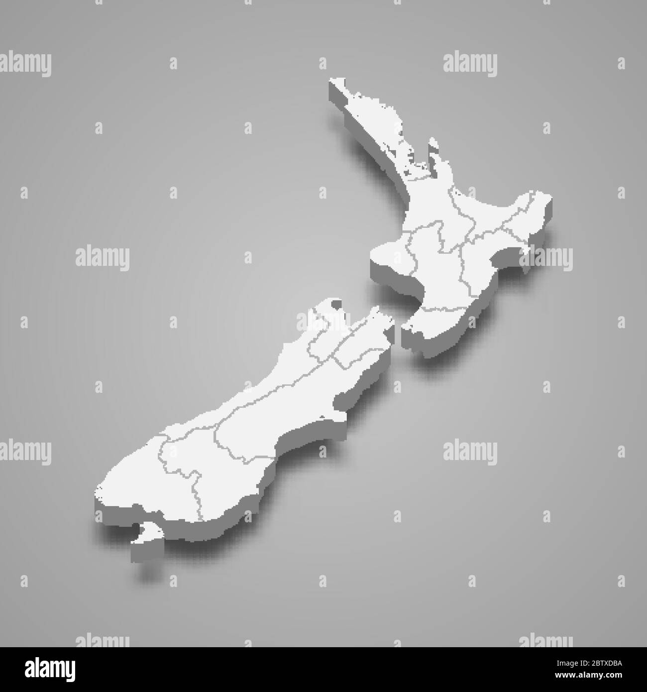 3d map of New Zealand with borders of regions Stock Vector Image & Art ...