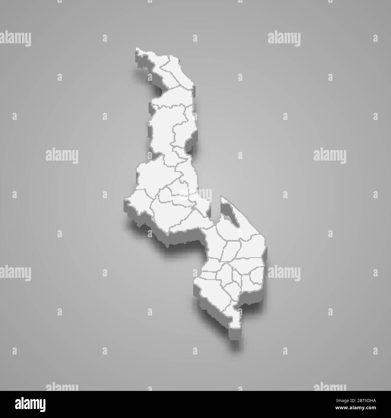 3d map of Malawi with borders of regions Stock Vector Image & Art - Alamy