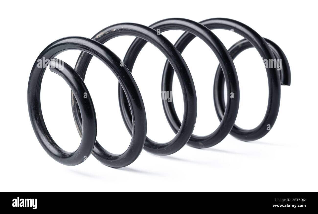 Metal dark car spring isolated on white background Stock Photo - Alamy