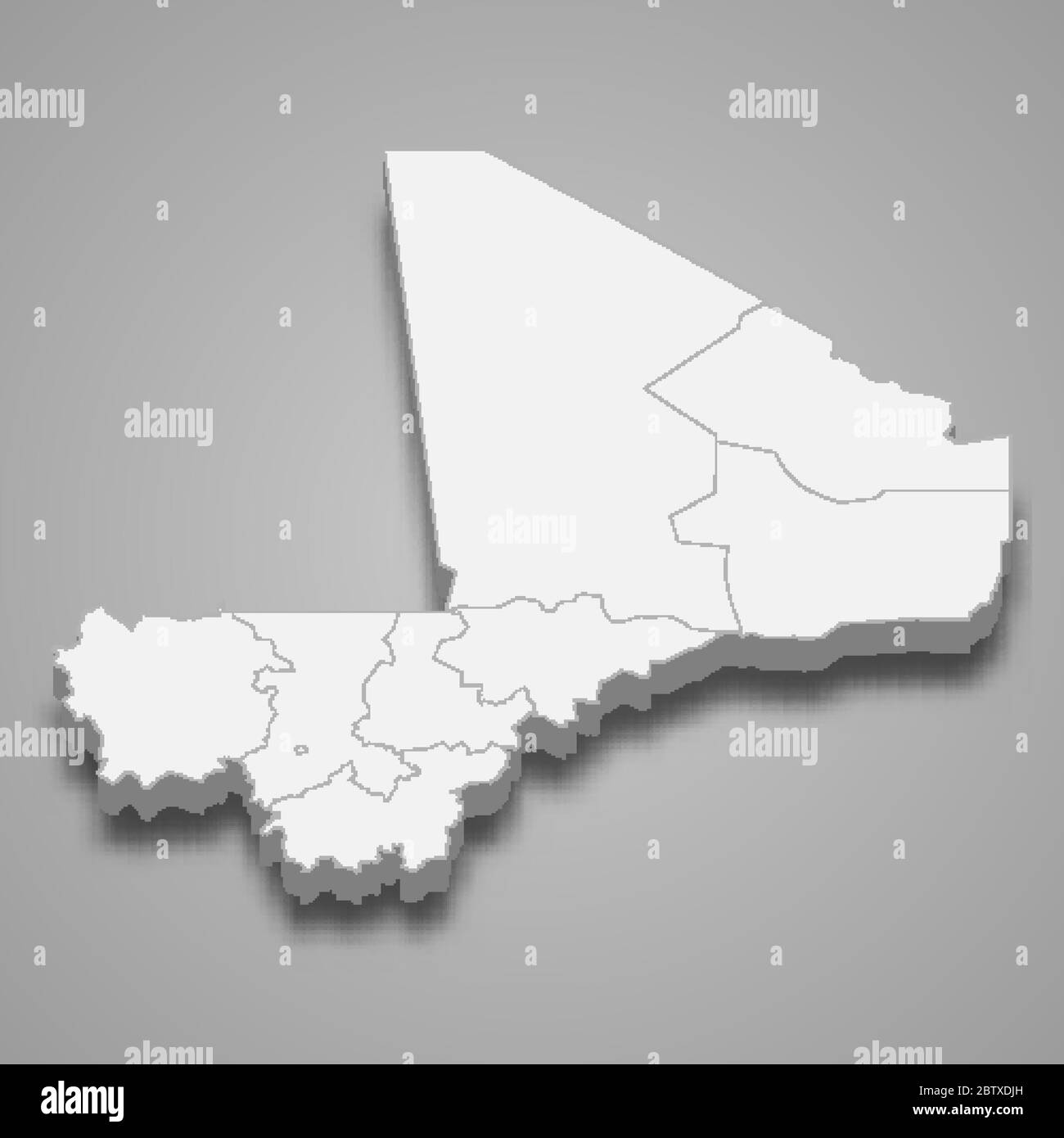 3d map of Mali with borders of regions Stock Vector Image & Art - Alamy