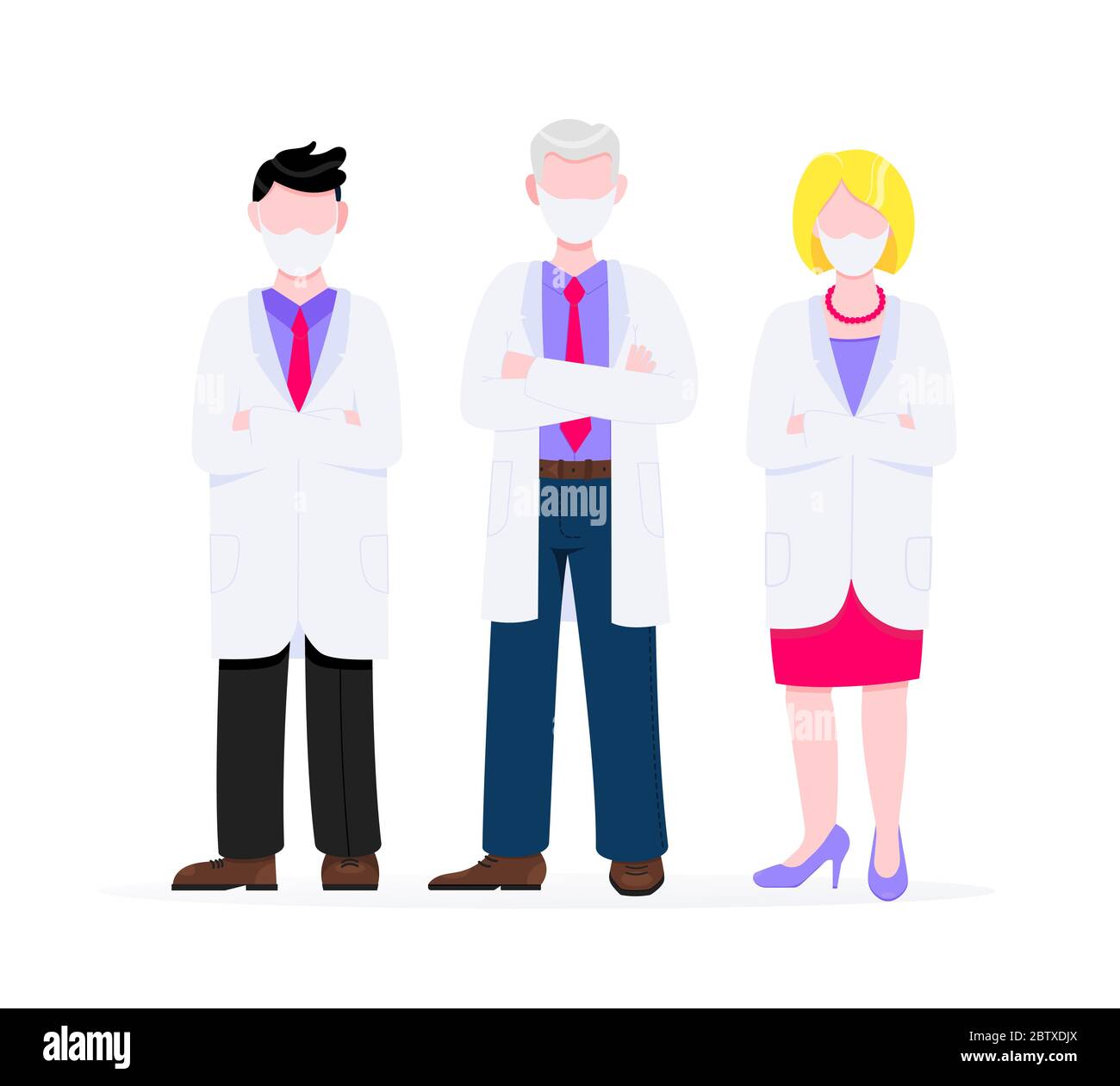 Successful team of medical employee doctors with face masks vector ...