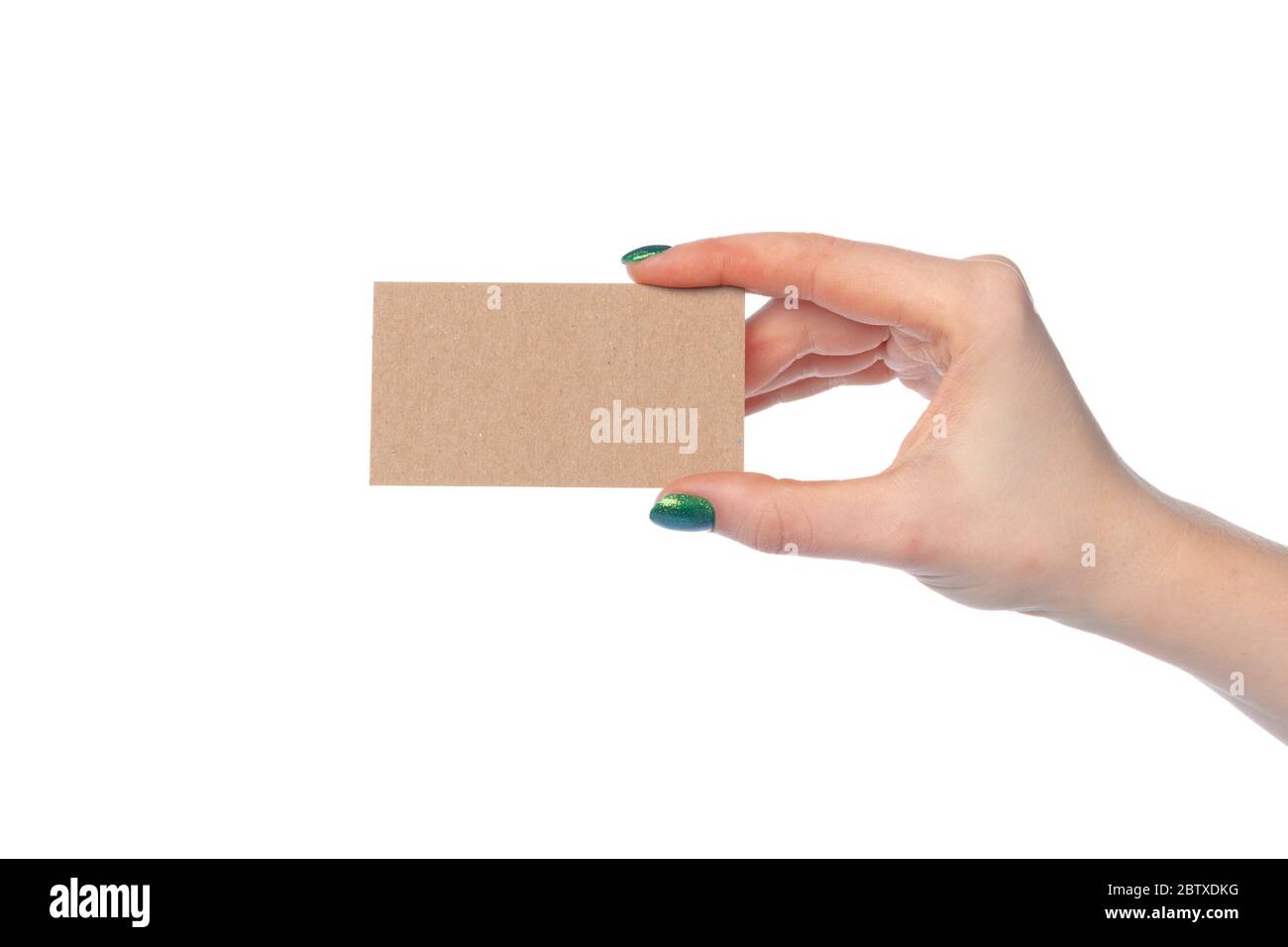 Craft paper card in female hand isolated on white Stock Photo - Alamy