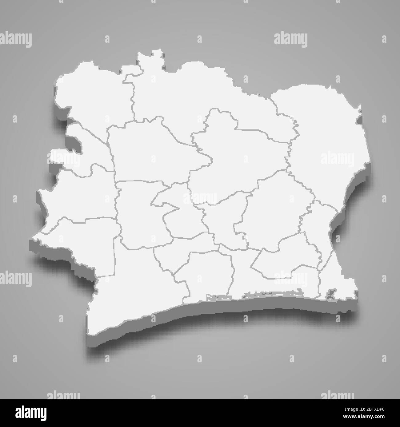 3d map of Ivory Coast with borders of regions Stock Vector Image & Art ...