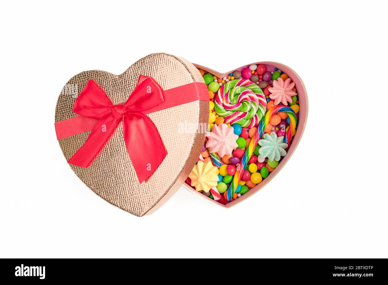 mix colorful chocolate sweets lie in gift box shape of heart on ...