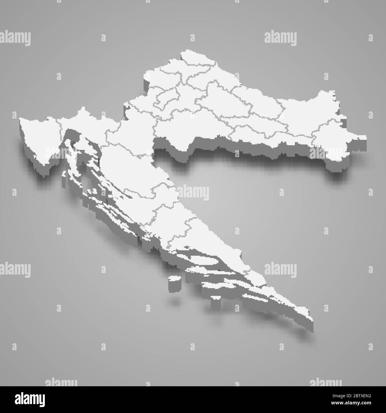 3d map of Croatia with borders of regions Stock Vector Image & Art - Alamy