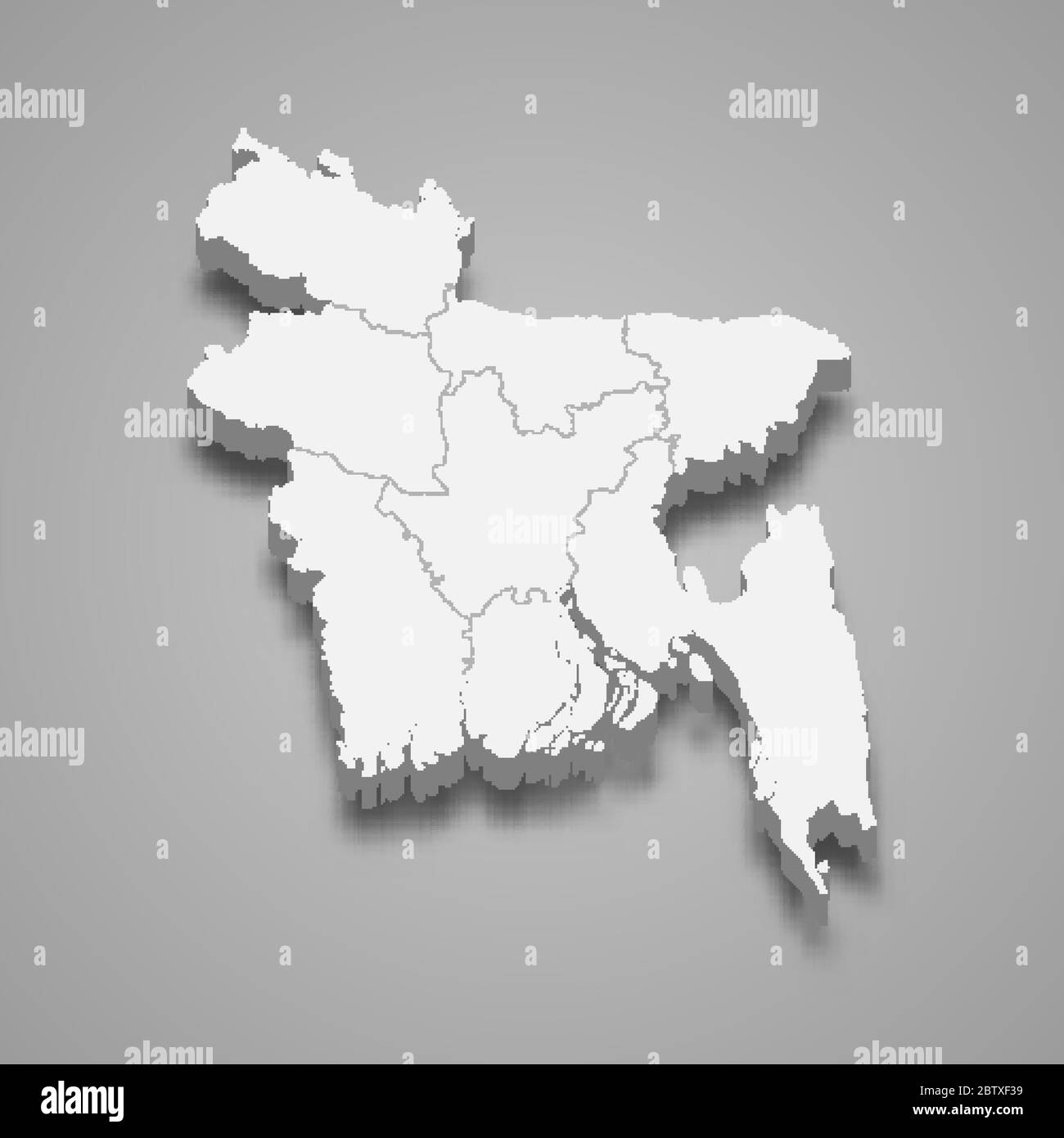 3d map of Bahgladesh with borders of regions Stock Vector Image & Art ...