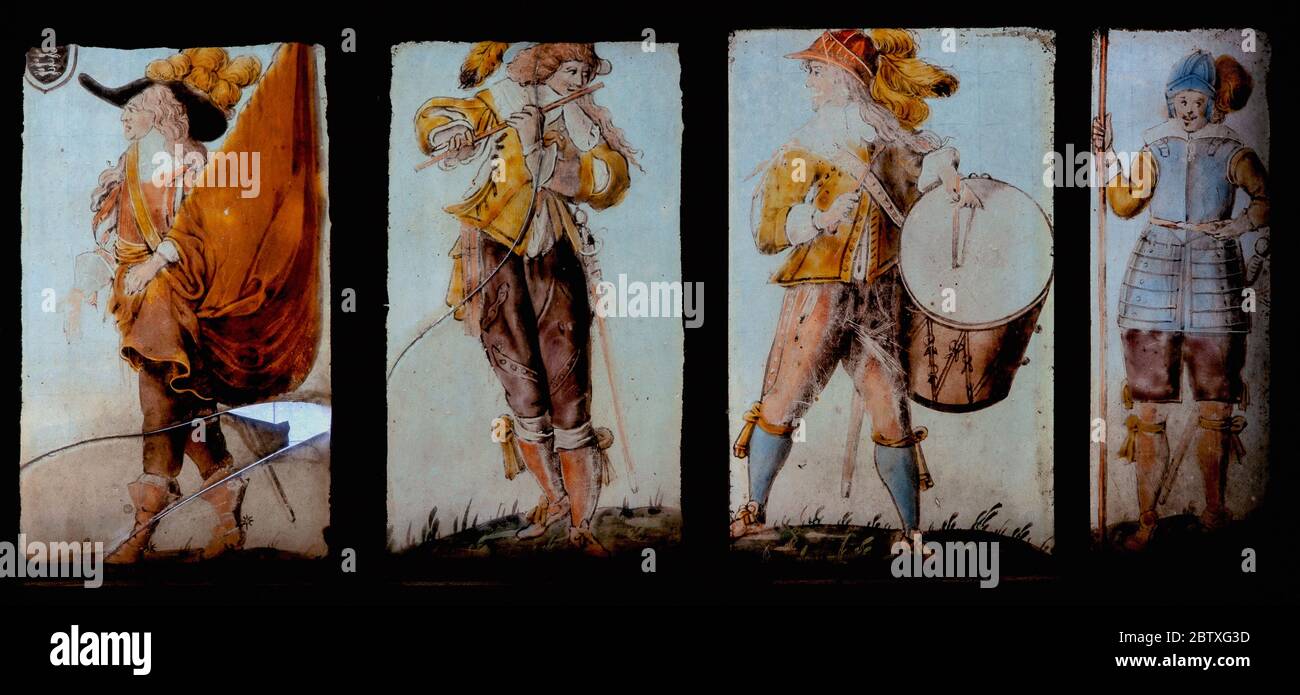 English Civil War Royalist soldiers, including two military musicians ...