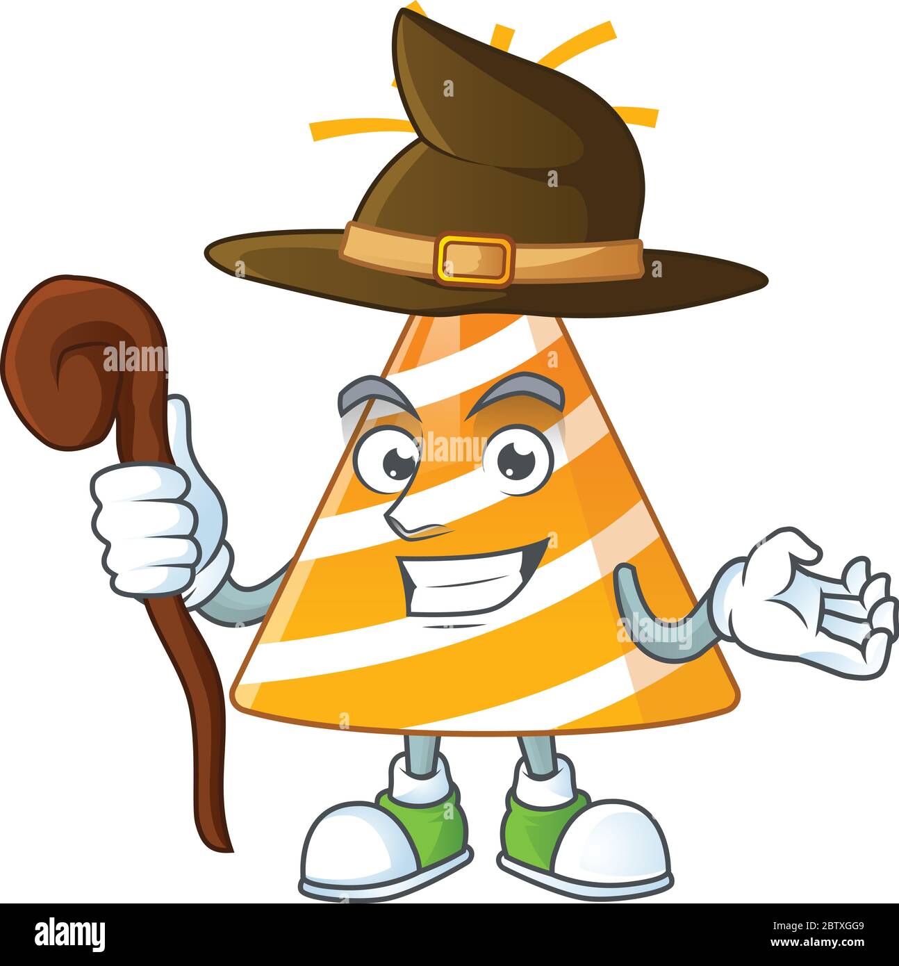sneaky and tricky Witch yellow party hat cartoon drawing concept Stock ...