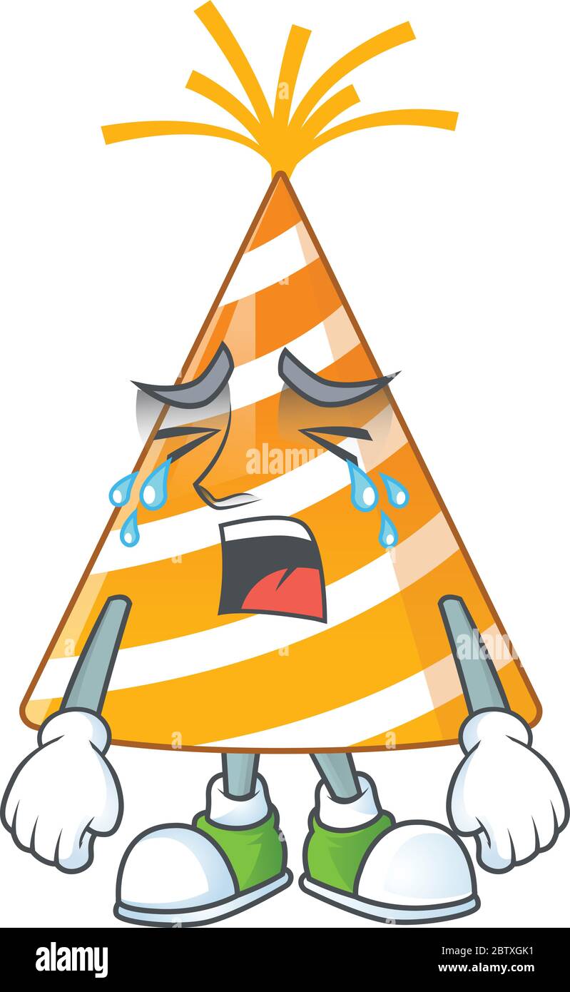 A crying yellow party hat cartoon character drawing concept Stock ...