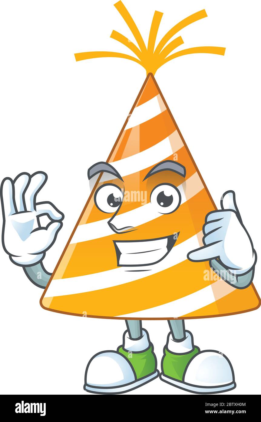 cartoon picture of yellow party hat make a call gesture Stock Vector ...
