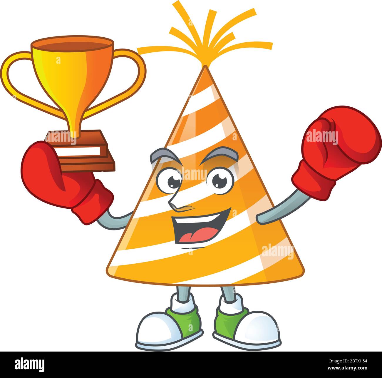 Proudly face of boxing winner yellow party hat cartoon character design ...