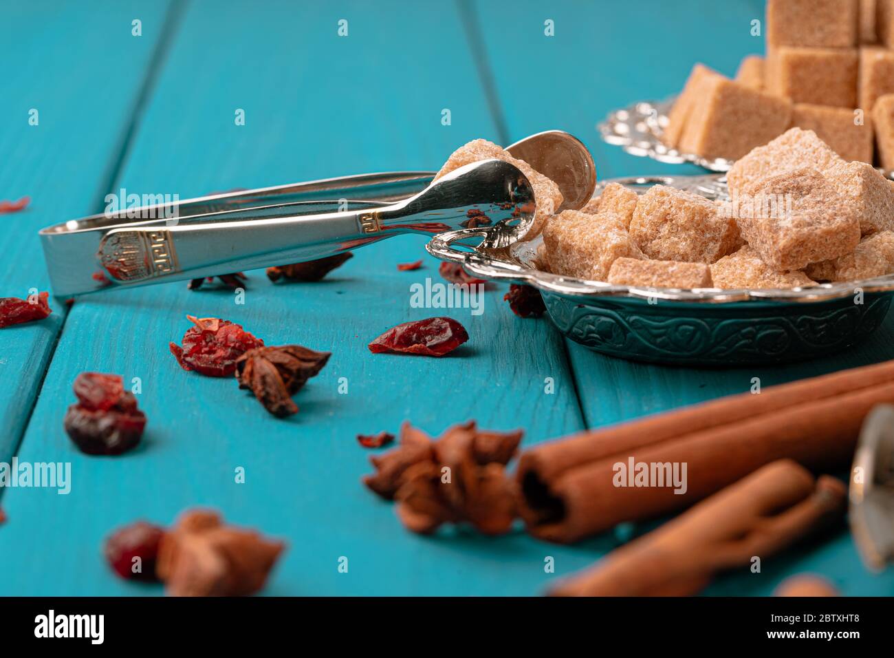 Turkish silver plate with sugar cubes on table Stock Photo - Alamy