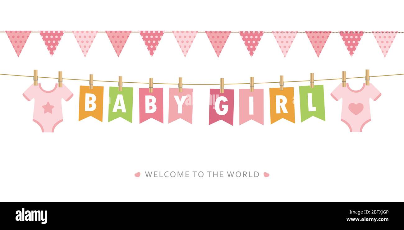 its a girl welcome greeting card for childbirth vector illustration ...