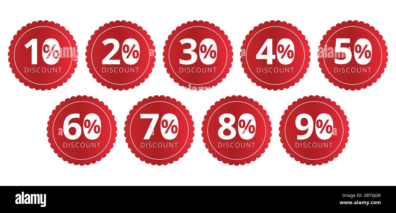 Set of stickers for discounts. Red round badges on a white background ...