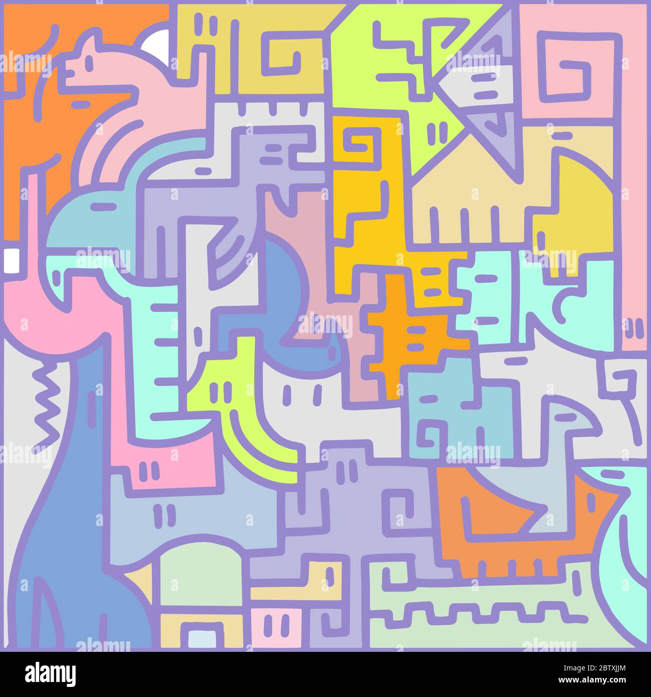 Animal pattern. Square color vector illustration. Puzzle for children ...