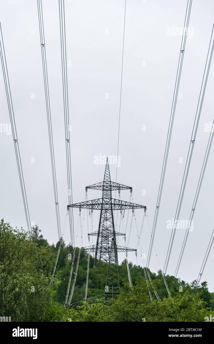 High voltage overhead power line, power pylon, steel lattice tower ...