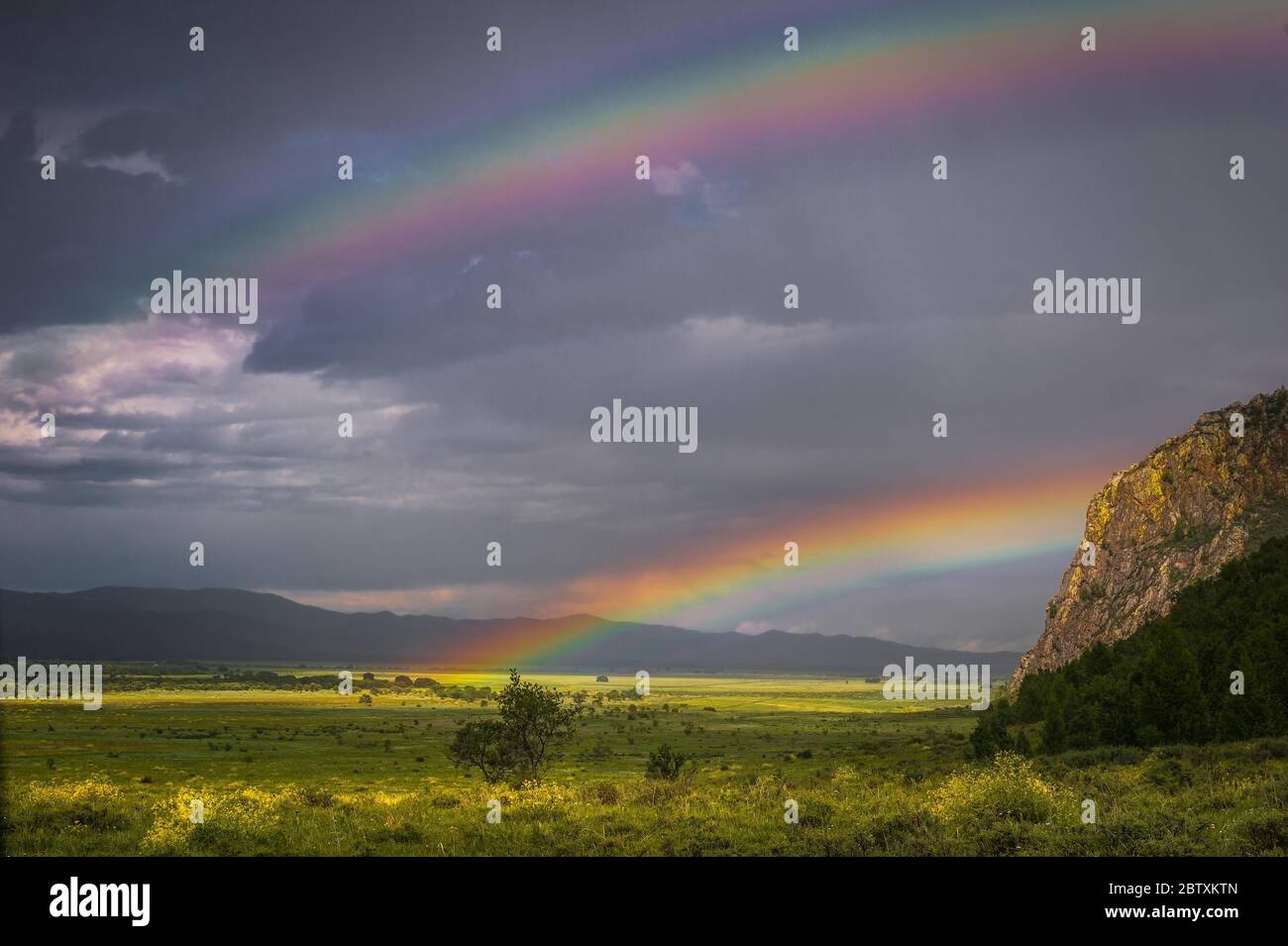 Double rainbow on the steppe after raining, Bulgan province, Mongolia ...