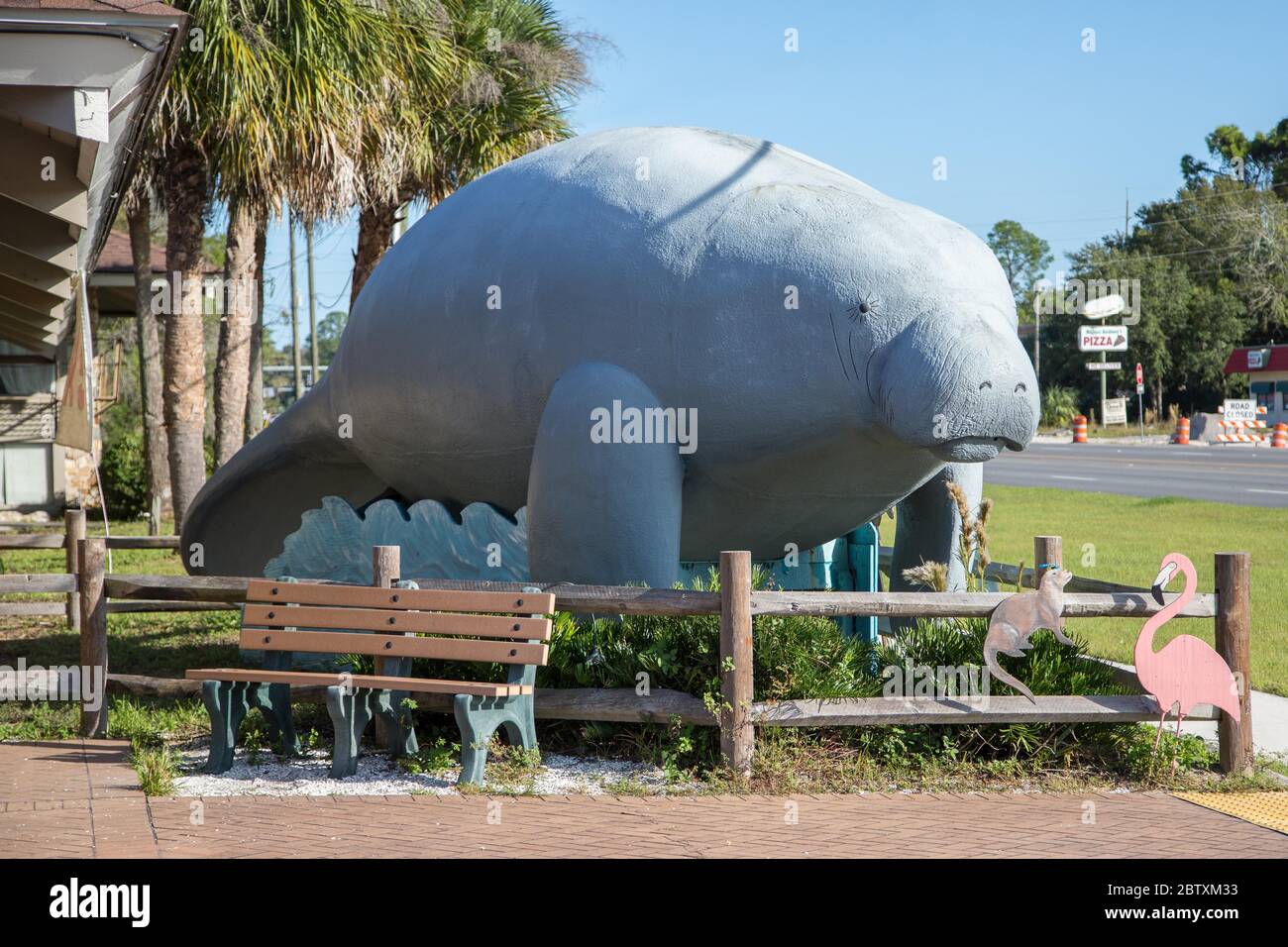 Sculpture, figure of a manatee or manatee, Crystal River, Florida, USA ...