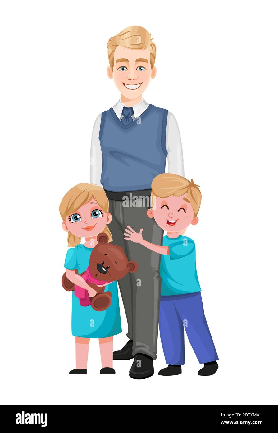 Happy Father's day greeting card. Handsome dad standing with his ...