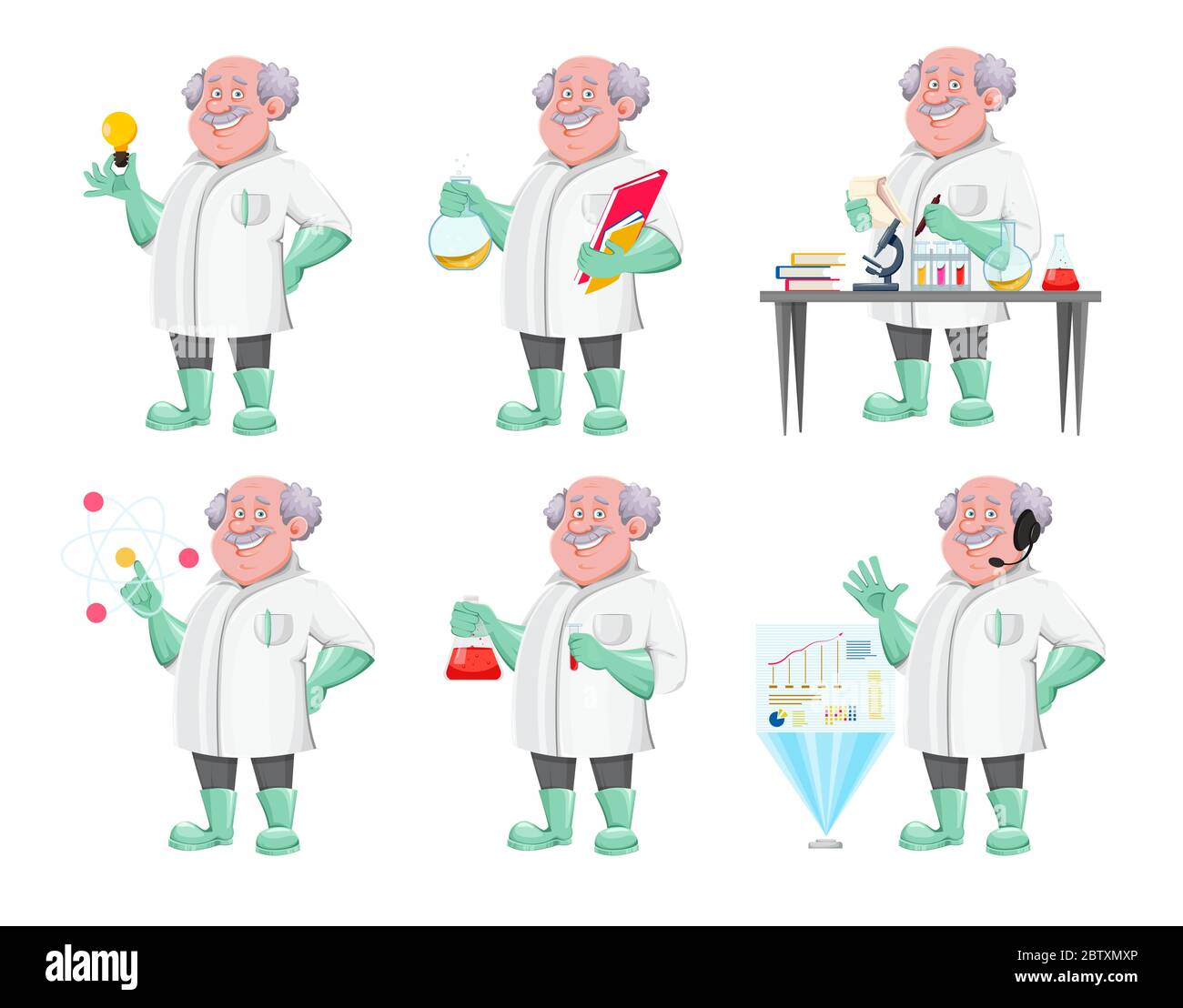 Professor cartoon character, set of six poses. Usable also as scientist ...