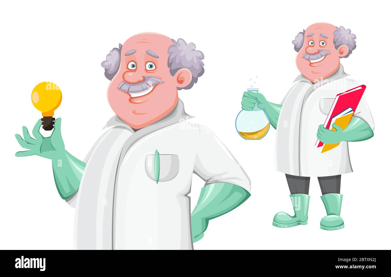 Professor cartoon character, set of two poses. Usable also as scientist ...