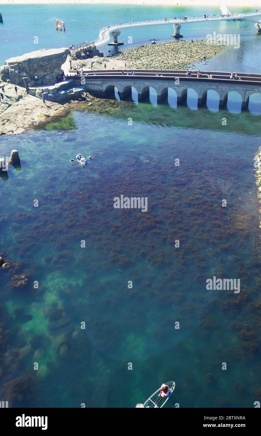 Busan, South Korea, September 14, 2019: view from above on clean sea ...