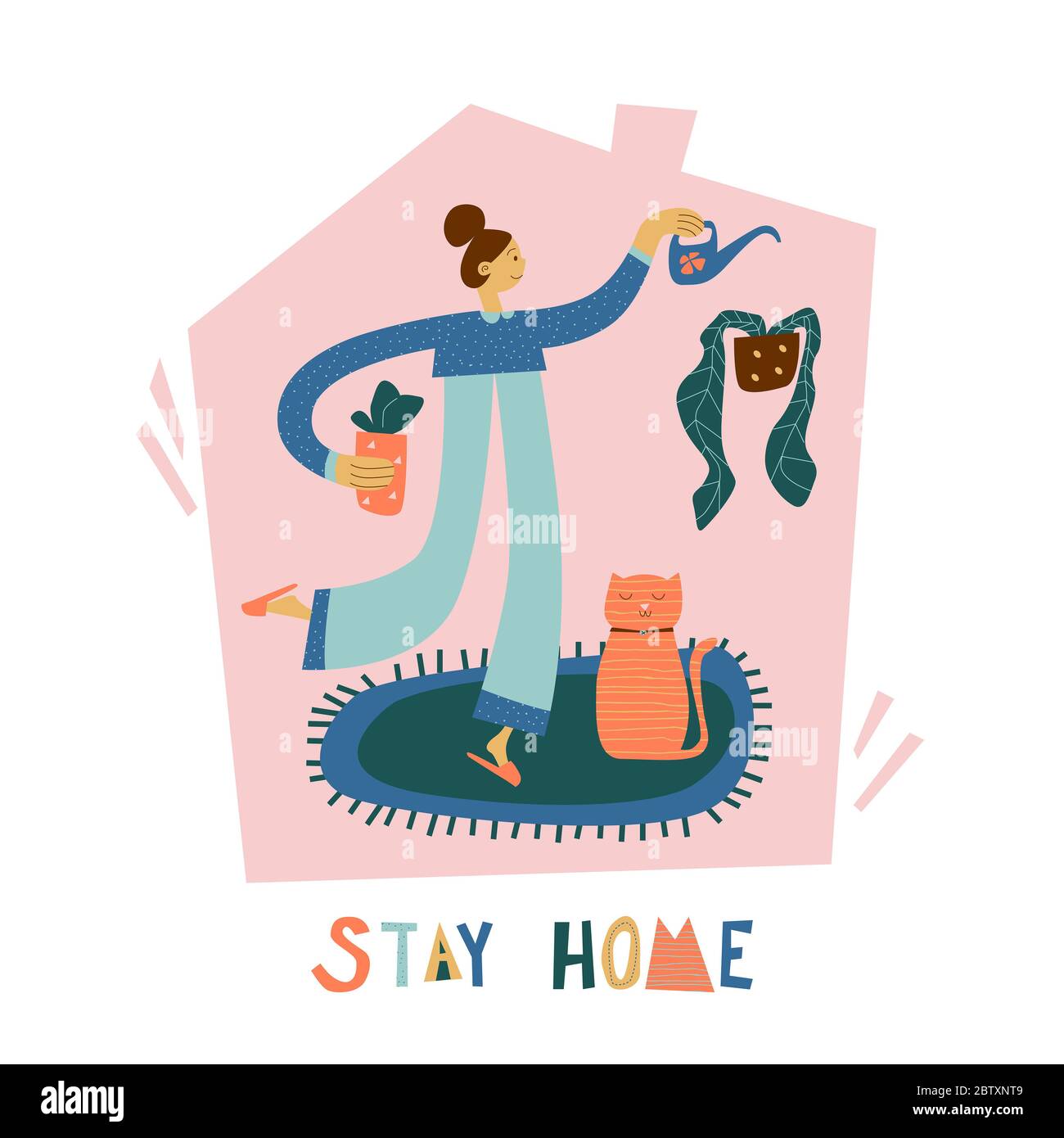Stay home poster. Taking care of flowers Stock Photo - Alamy