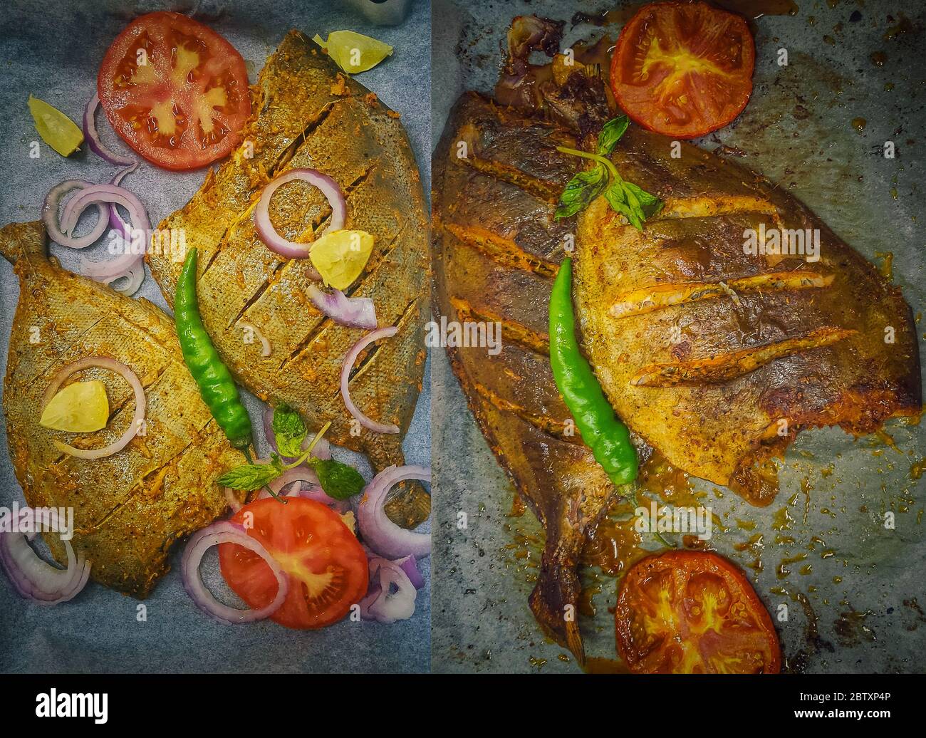 Black Pomfret grilled Stock Photo - Alamy