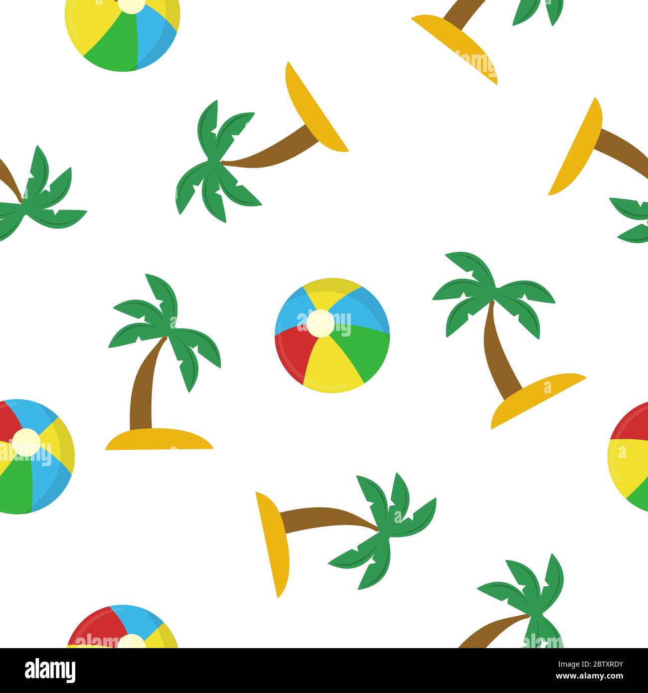Vector Illustration palm Trees and Beach Balls Seamless Pattern or ...