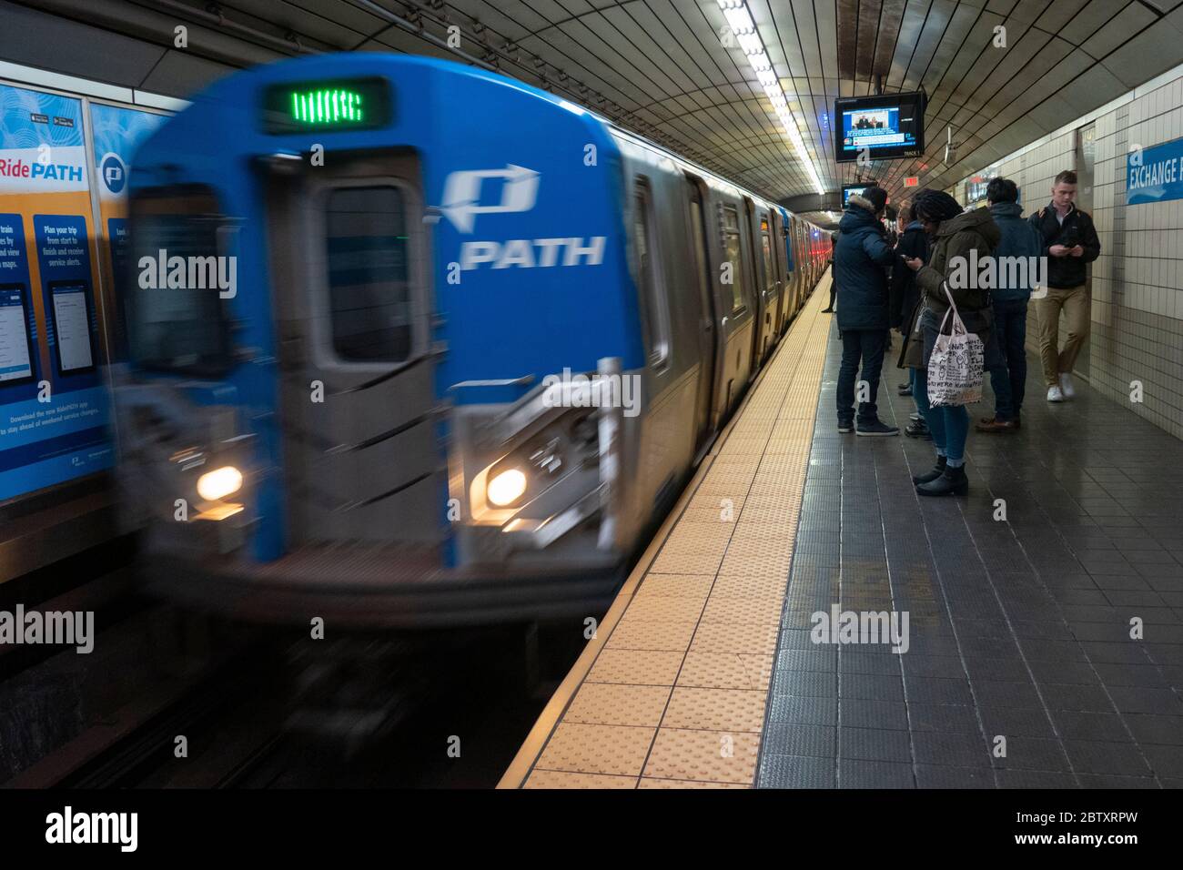 New Jersey Path train in station Stock Photo - Alamy