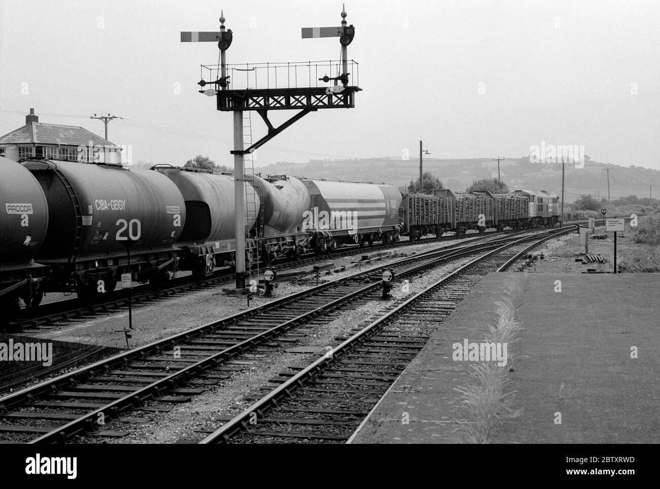 A mixed feight train at Barnstaple pulled by class 31 diesel locomotive ...