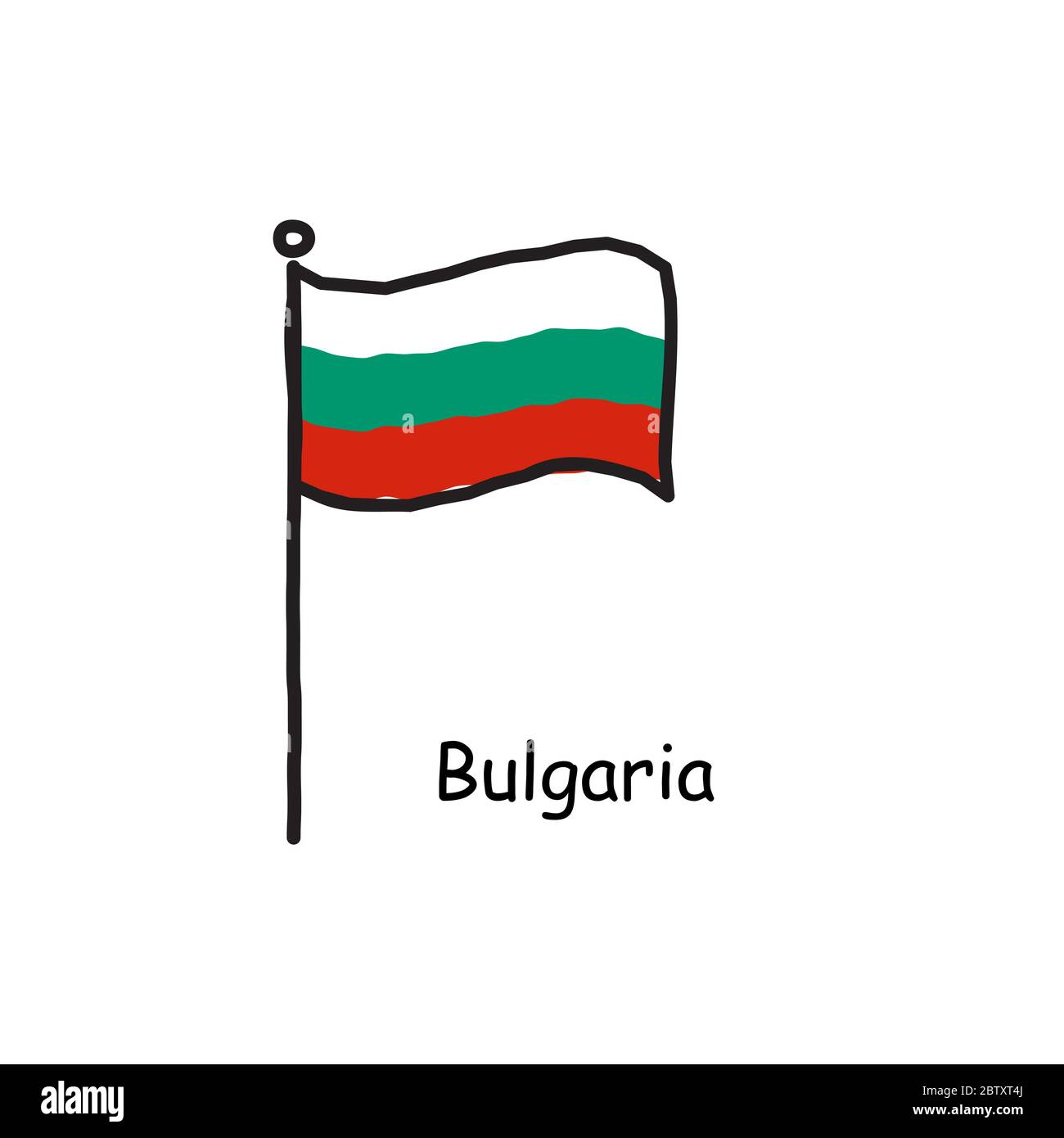 hand drawn sketchy Bulgaria flag on the flag pole. three color flag ...