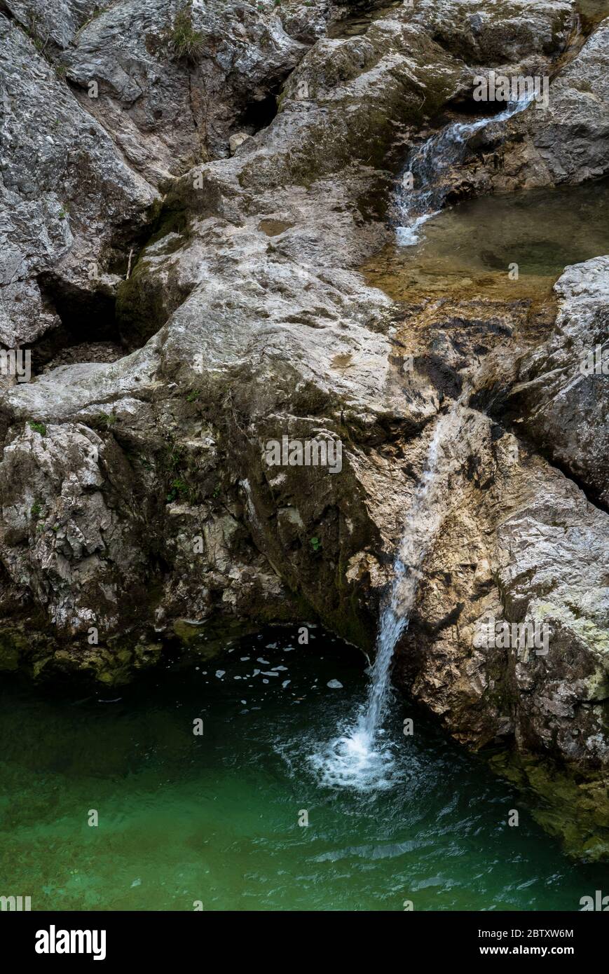 Clear And Fresh Water Flows From Mountain Spring Into River Stock Photo ...