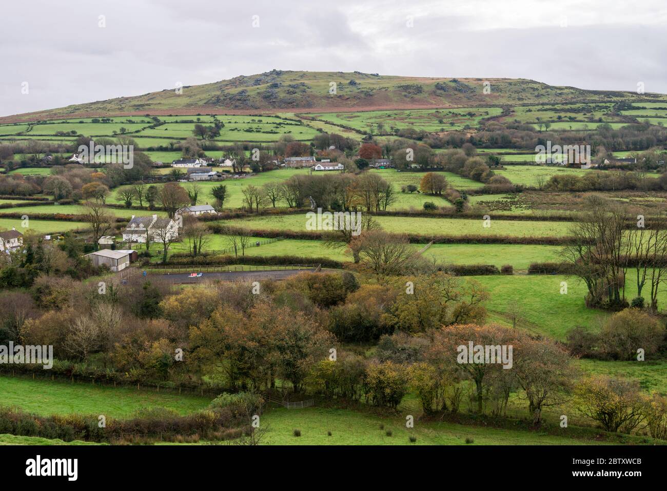 The village of Sourton, on the northern edge of Dartmoor National Park ...