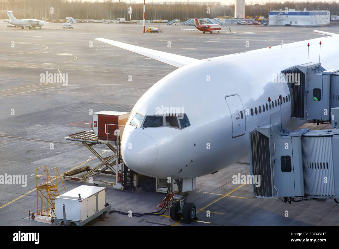 Preparation of the aircraft before flight, connected to external power ...