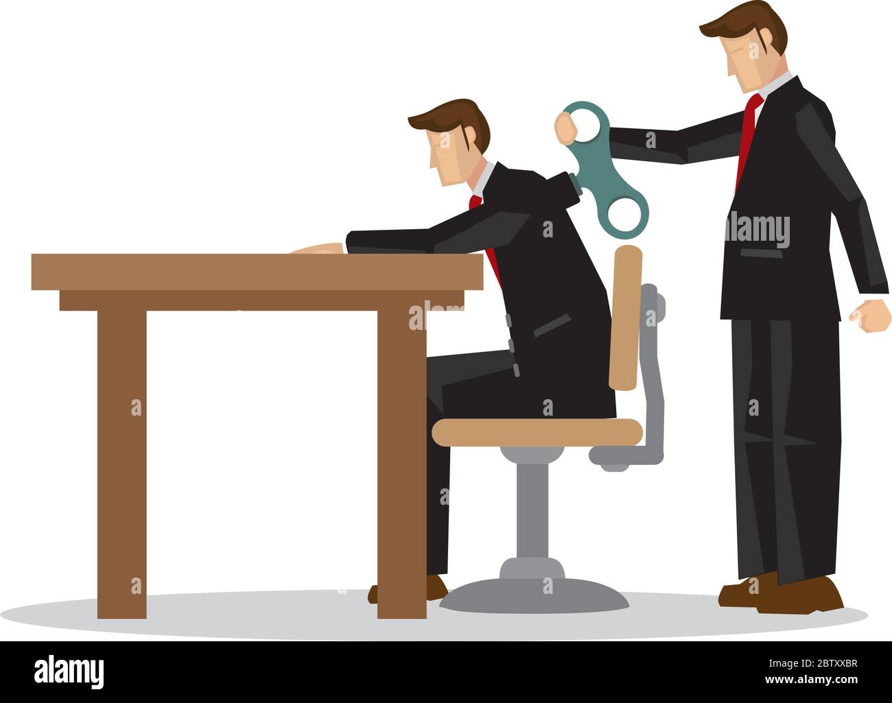 Businessman with winder in his back. Concept of weak worker, business ...