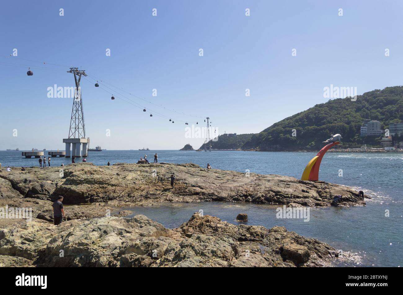 Busan, South Korea, September 14, 2019: small rocky island in the sea ...
