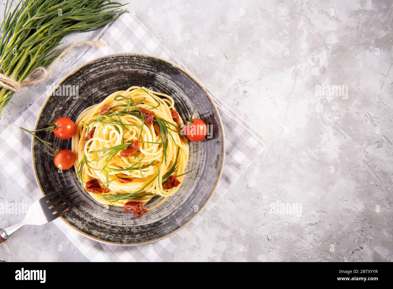 Spaghetti with agretti, a spring vegetable from Italy, and sun dried ...