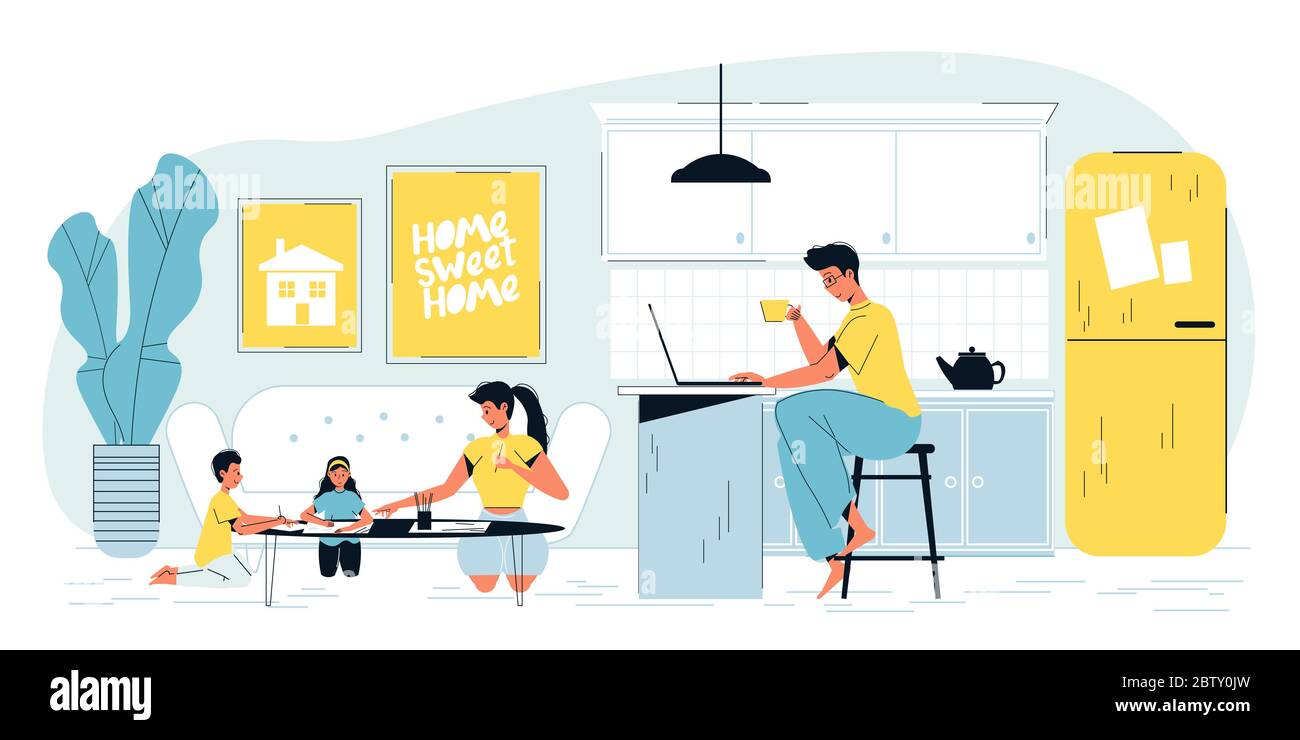 Family busy mother father Stock Vector Images - Alamy