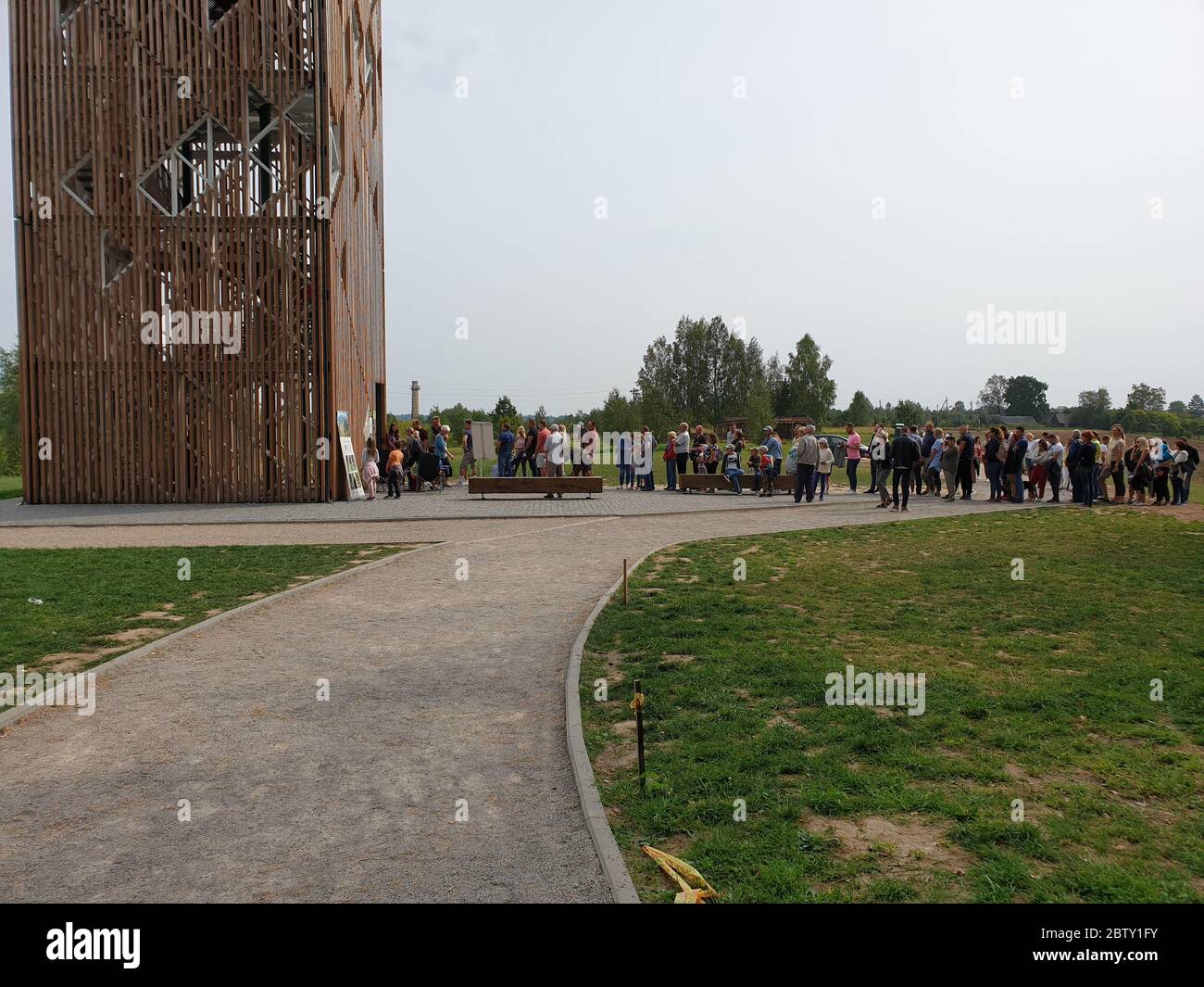People are waiting to enter new overview tower in Birštonas Stock Photo ...