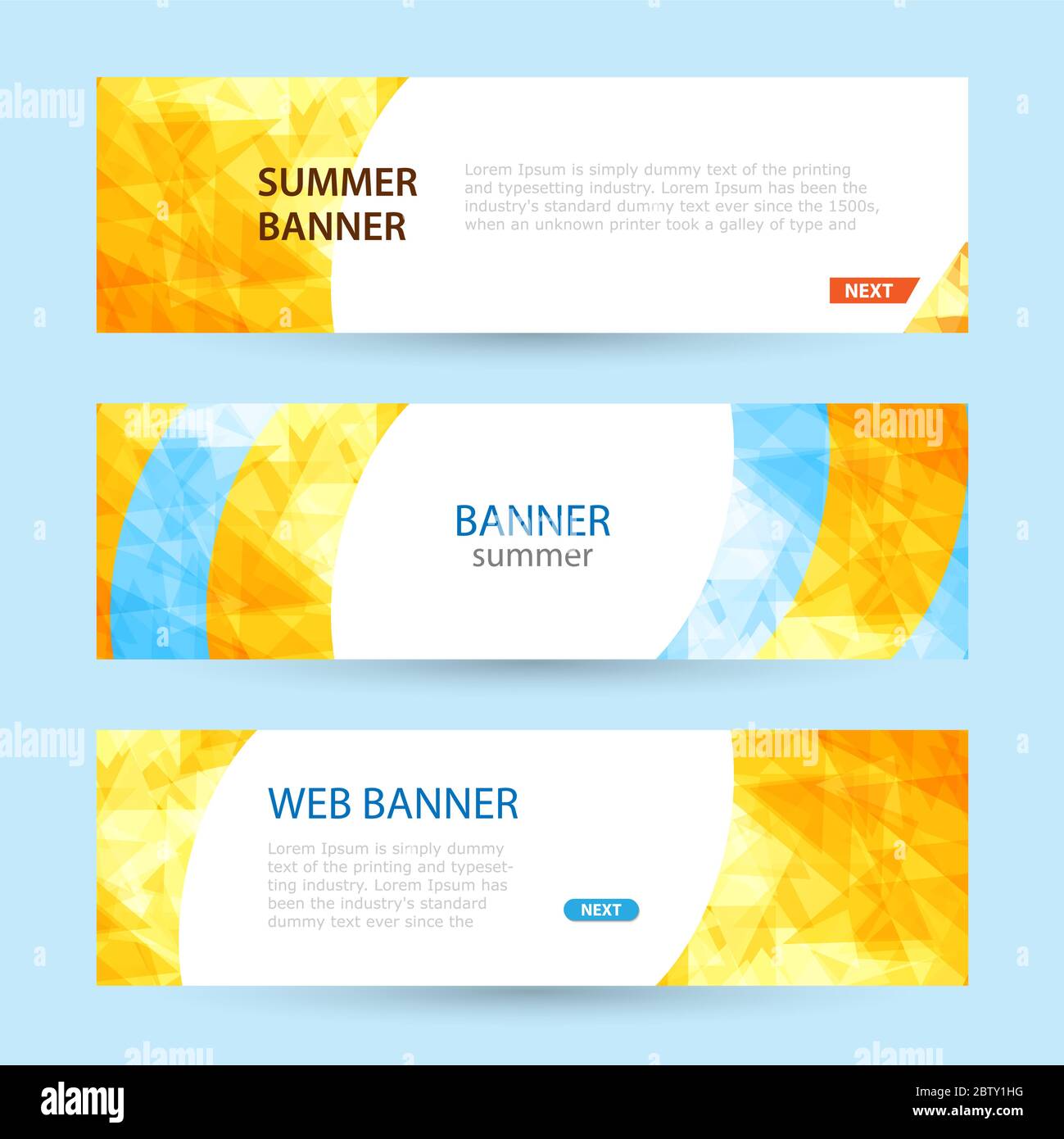 Set Horizontal summer web banner templates. Bright sun rays and ...