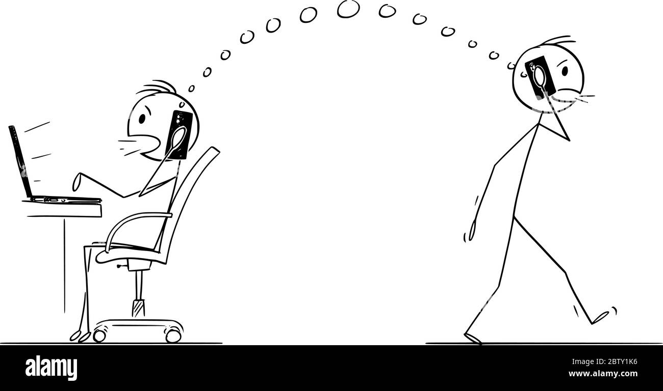 Vector cartoon stick figure drawing conceptual illustration of two men ...