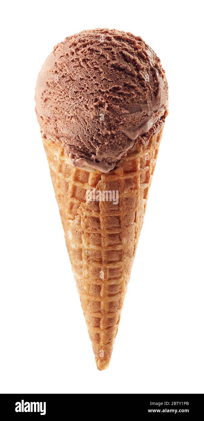 Brown chocolate ice cream with cone isolated on white background Stock ...