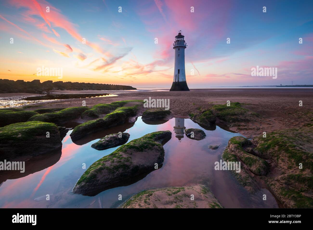 Perch Rock lighthouse with amazing sunset, New Brighton, Cheshire ...