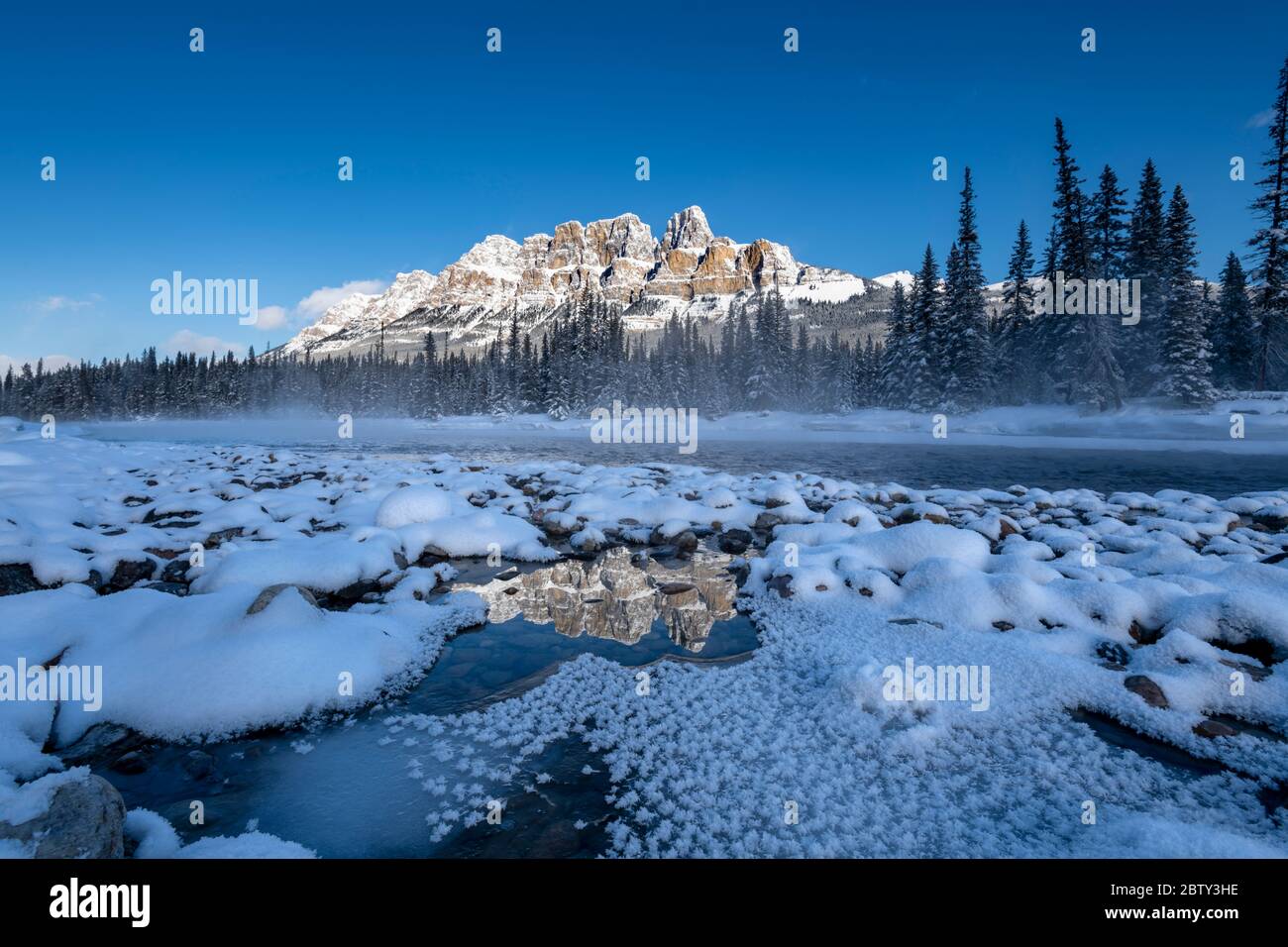 Winter view of Castle Mountain, Banff National Park, UNESCO World ...