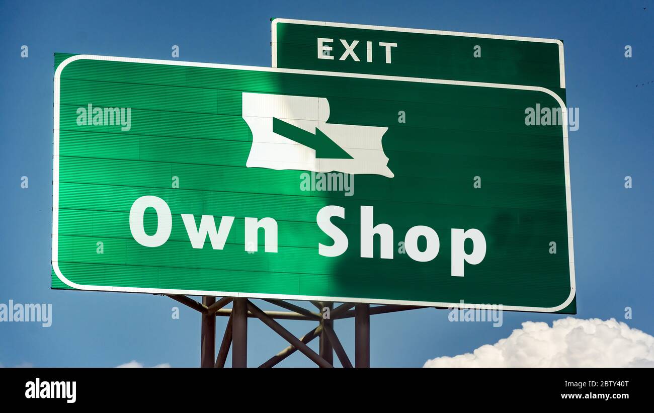 Street Sign the Direction Way to Own Shop Stock Photo - Alamy
