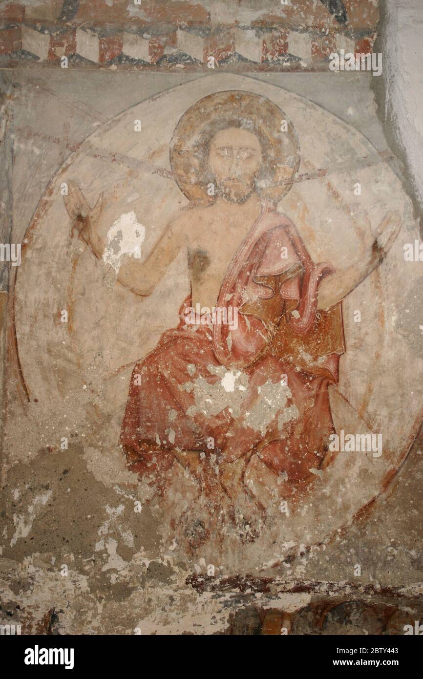 Fresco inside the Reformed church in Mugeni (Bogoz), Harghita County ...
